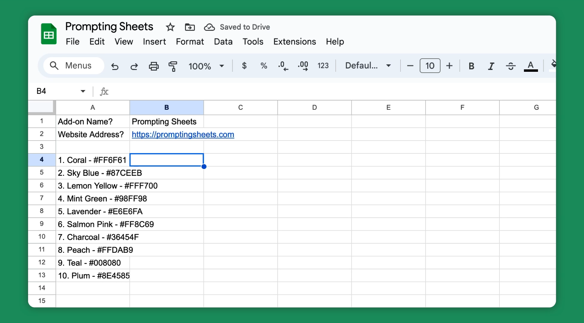 AI Formulas - Prompting Sheets